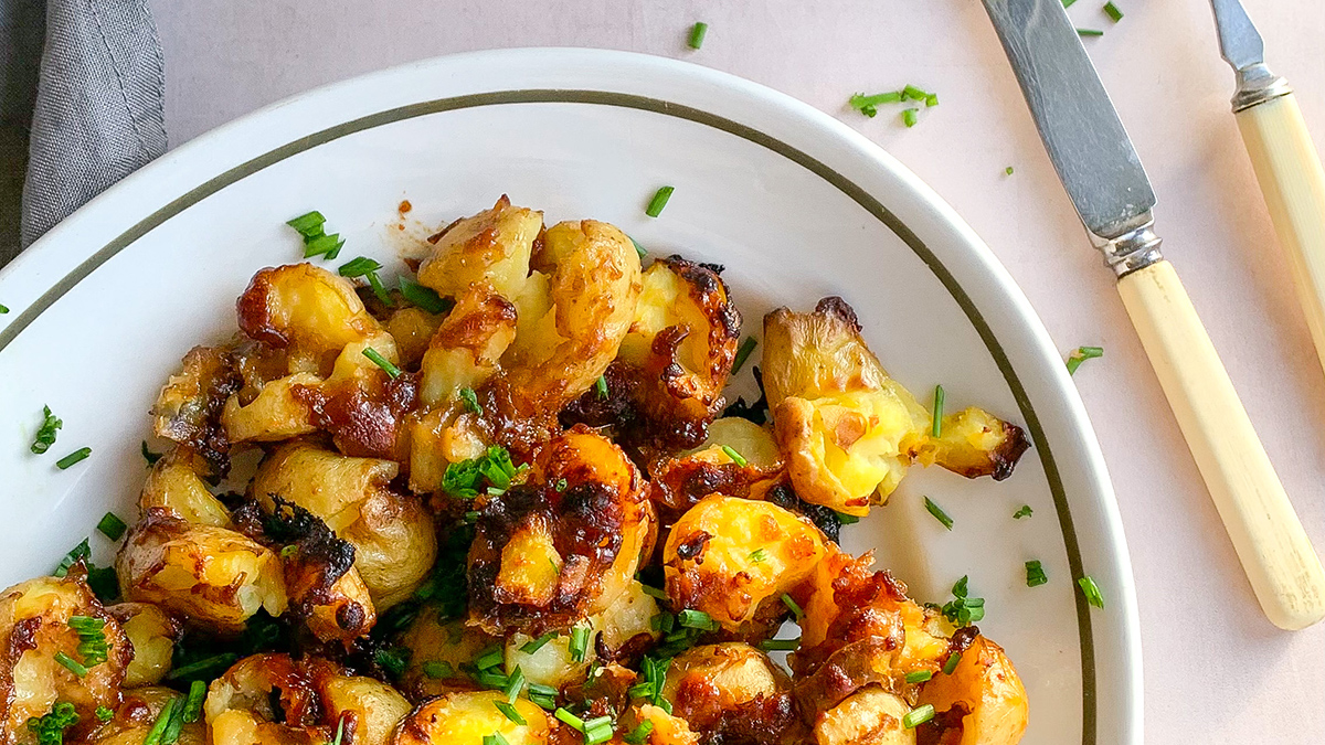 Caramelised Onion & Rioja Cheddar Cheese Smashed Potatoes - The Cheese ...